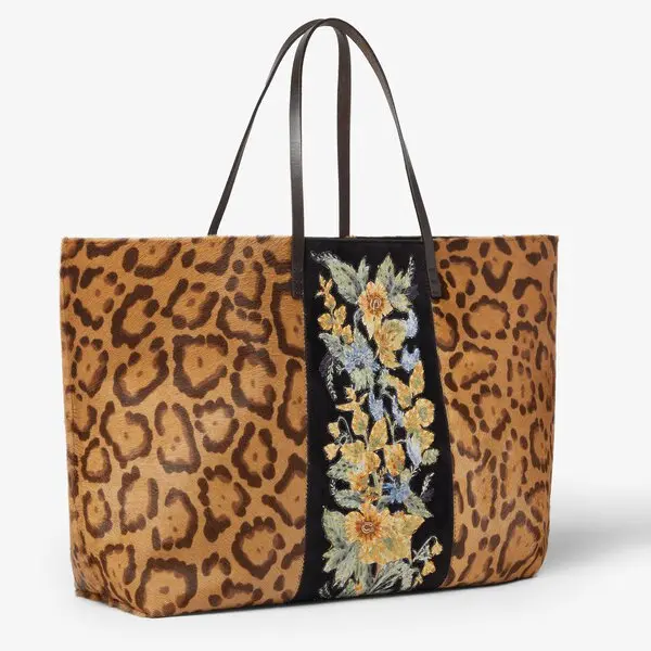 Fendi Medium Roll Jaguar Print Cavallino Leather Shopper With Embroidery